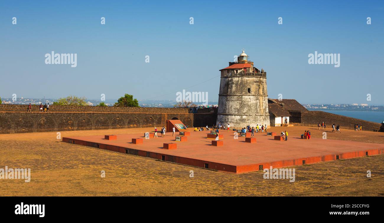 CANDOLIM, GOA, INDIA - 4 MARCH 2017: Ancient Fort Aguada and lighthouse ...