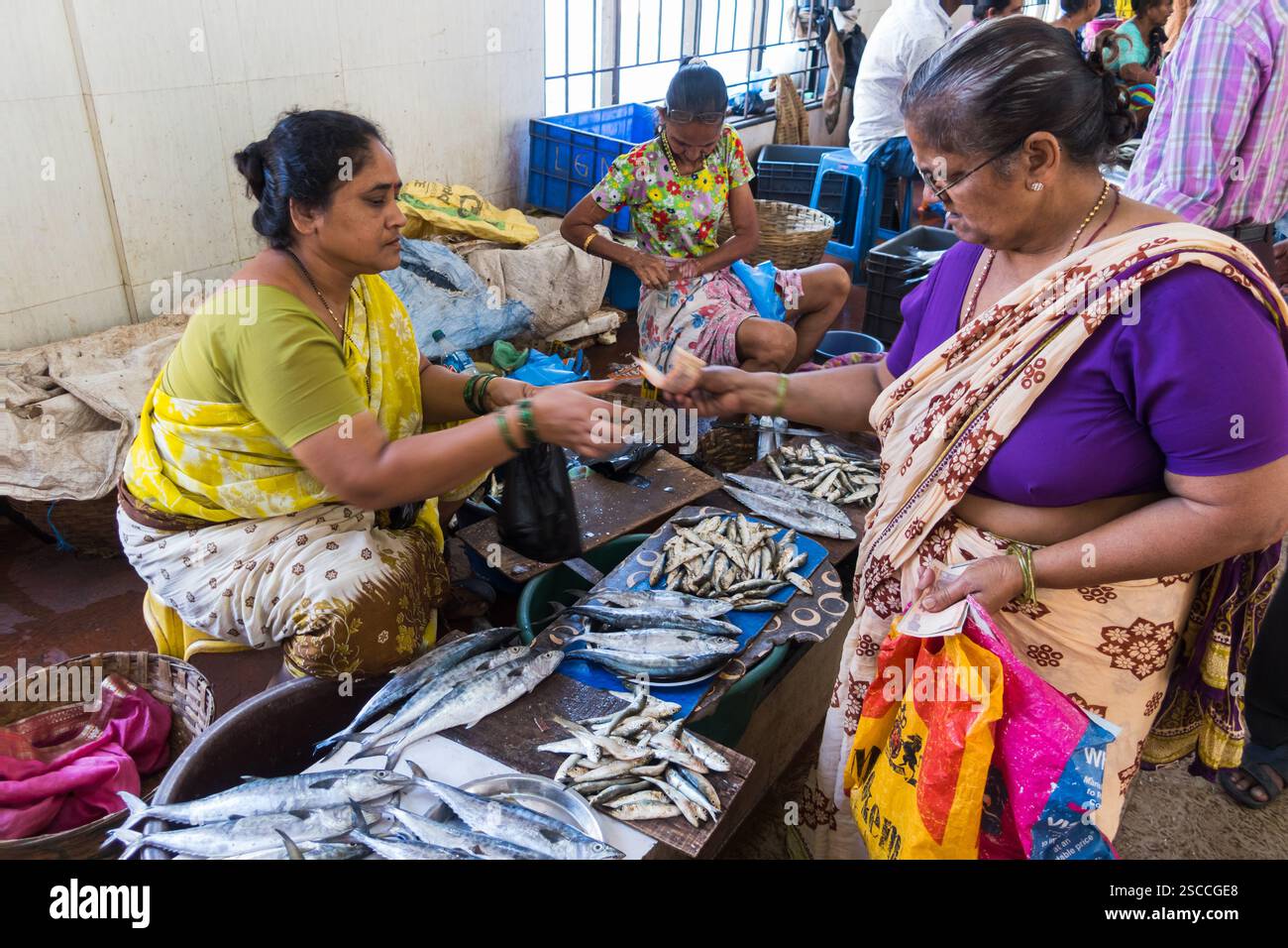 India, Goa, 10 March 2017. Fish and other seafood in the markets of Goa ...