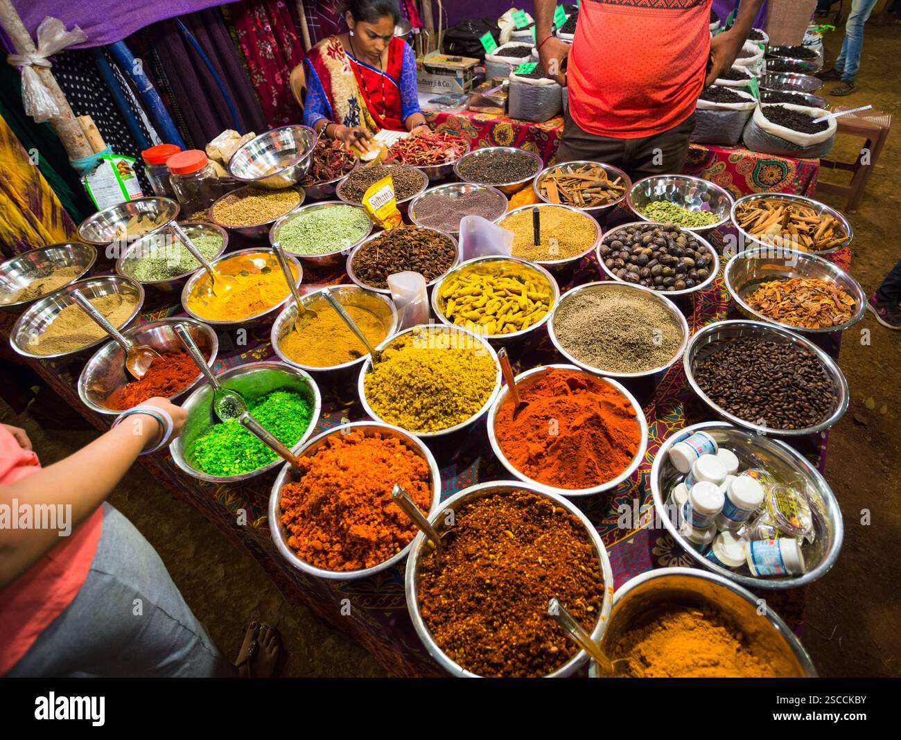 India, Goa, 11 March 2017. Sale of spices in the markets of Goa and ...