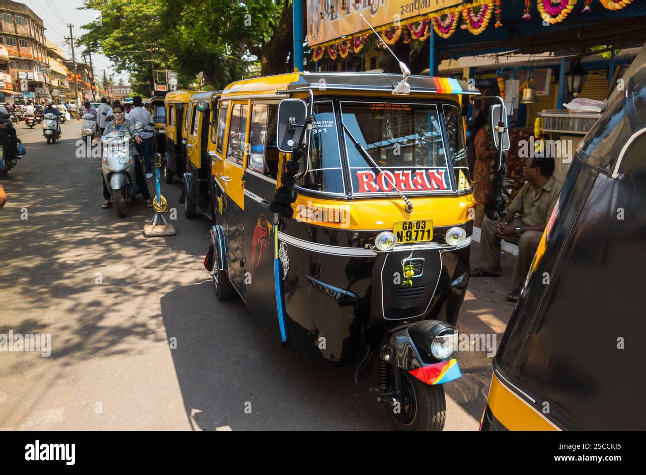 India, Goa, March 16, 2017. Tuk-tuk is a small yellow taxi on the roads ...