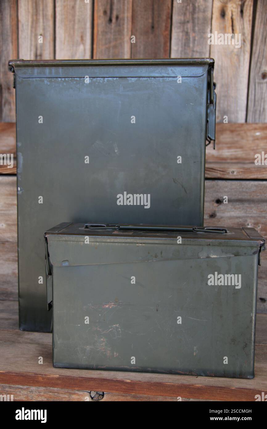 Two military style ammo box containers in OD green Stock Photo - Alamy