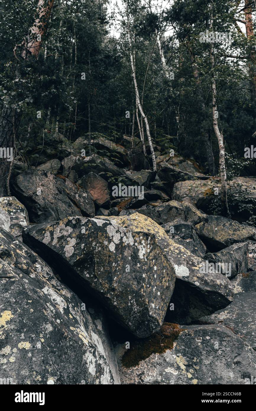 A group of massive boulders forms a natural obstacle in the middle of ...