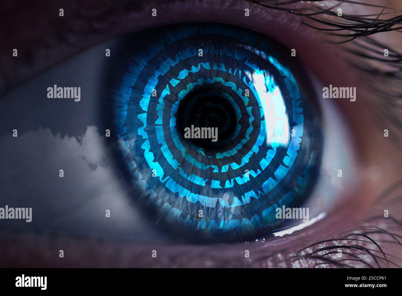 Hypnosis. Hypnotic spiral and clouds in woman's eye, closeup Stock ...