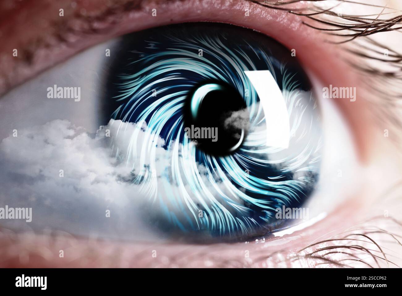 Hypnosis. Hypnotic spiral and clouds in woman's eye, closeup Stock ...