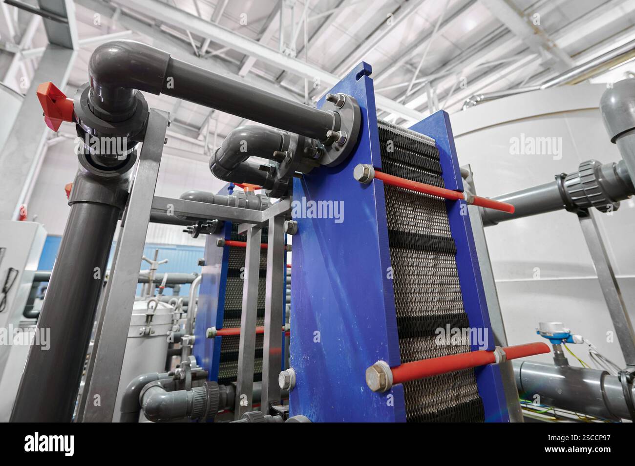 Pipelines and valves interconnected in a chemical plant showcasing ...