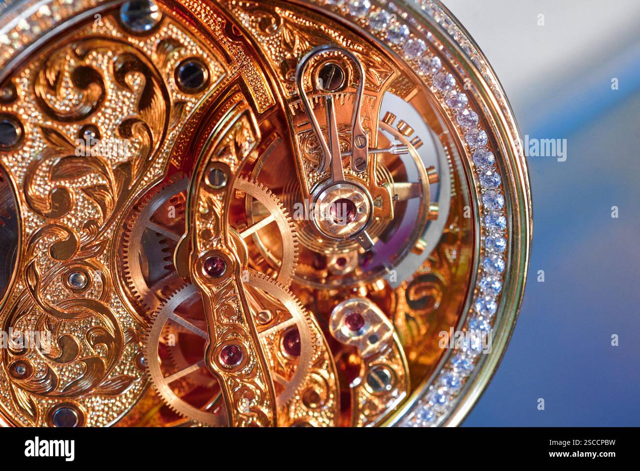 Intricate artistry reveals the beauty of a jewelry watch mechanism ...