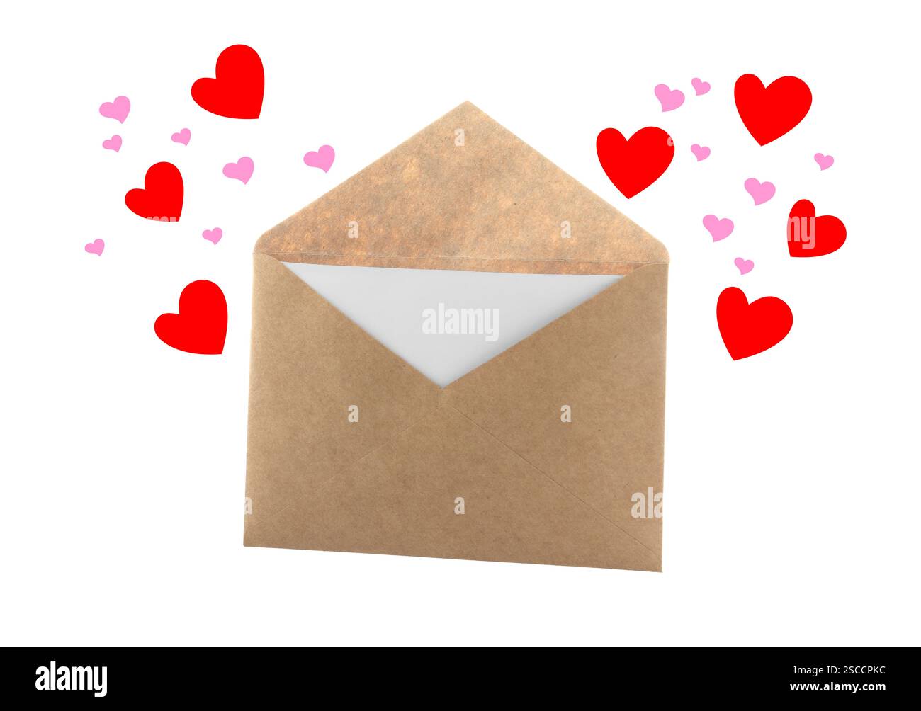 Envelope and paper hearts on white background. Love letter Stock Photo ...
