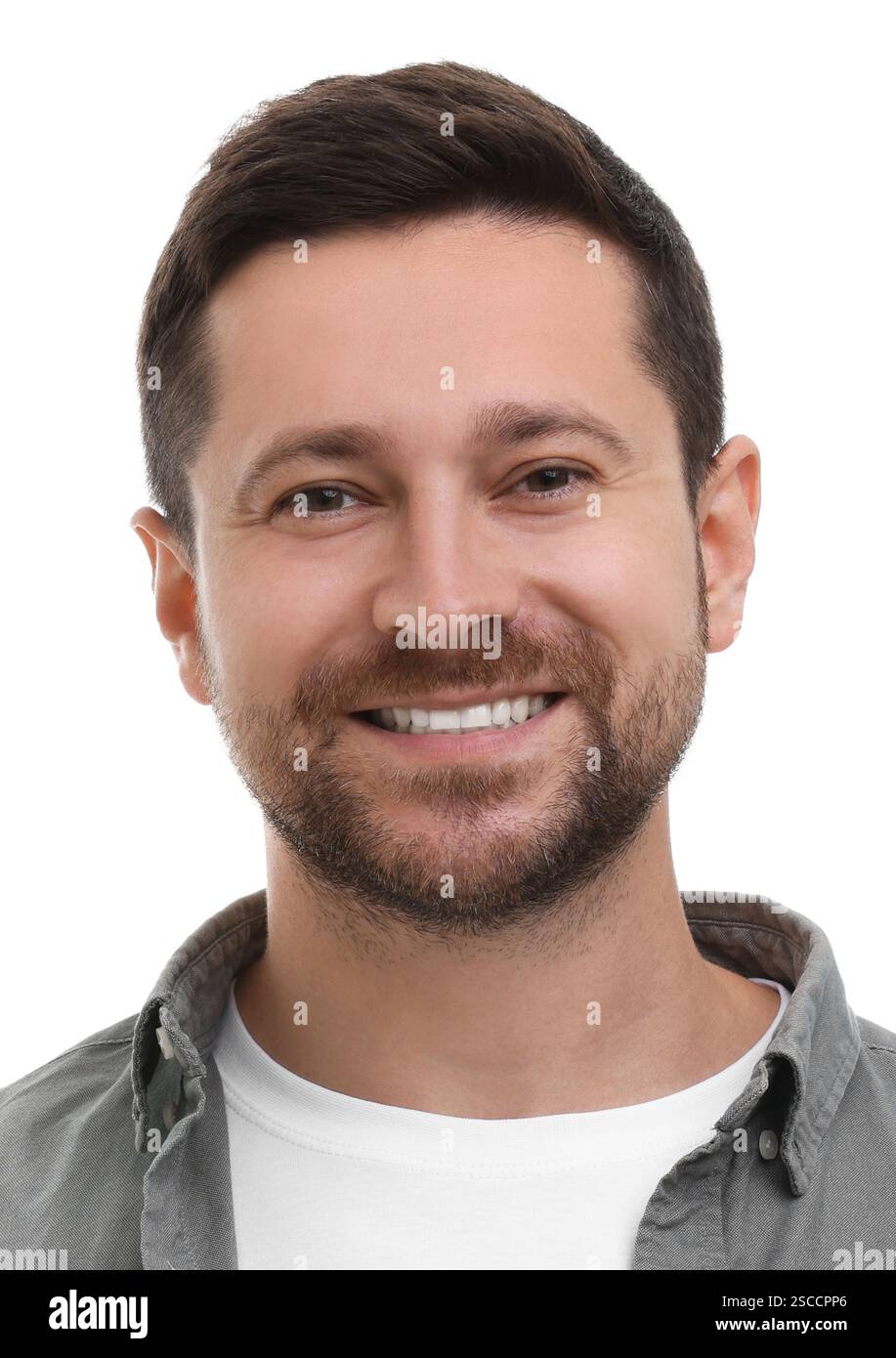 Passport photo. Portrait of man on white background Stock Photo - Alamy