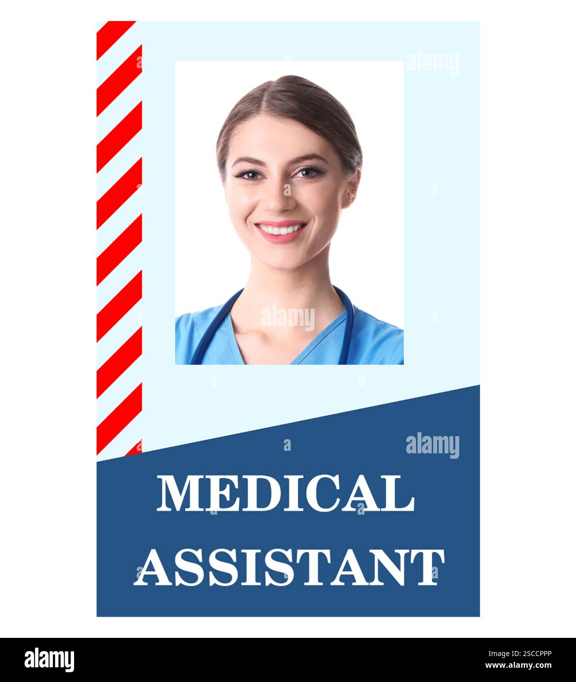 Medical assistant badge with photo of woman on white background Stock ...