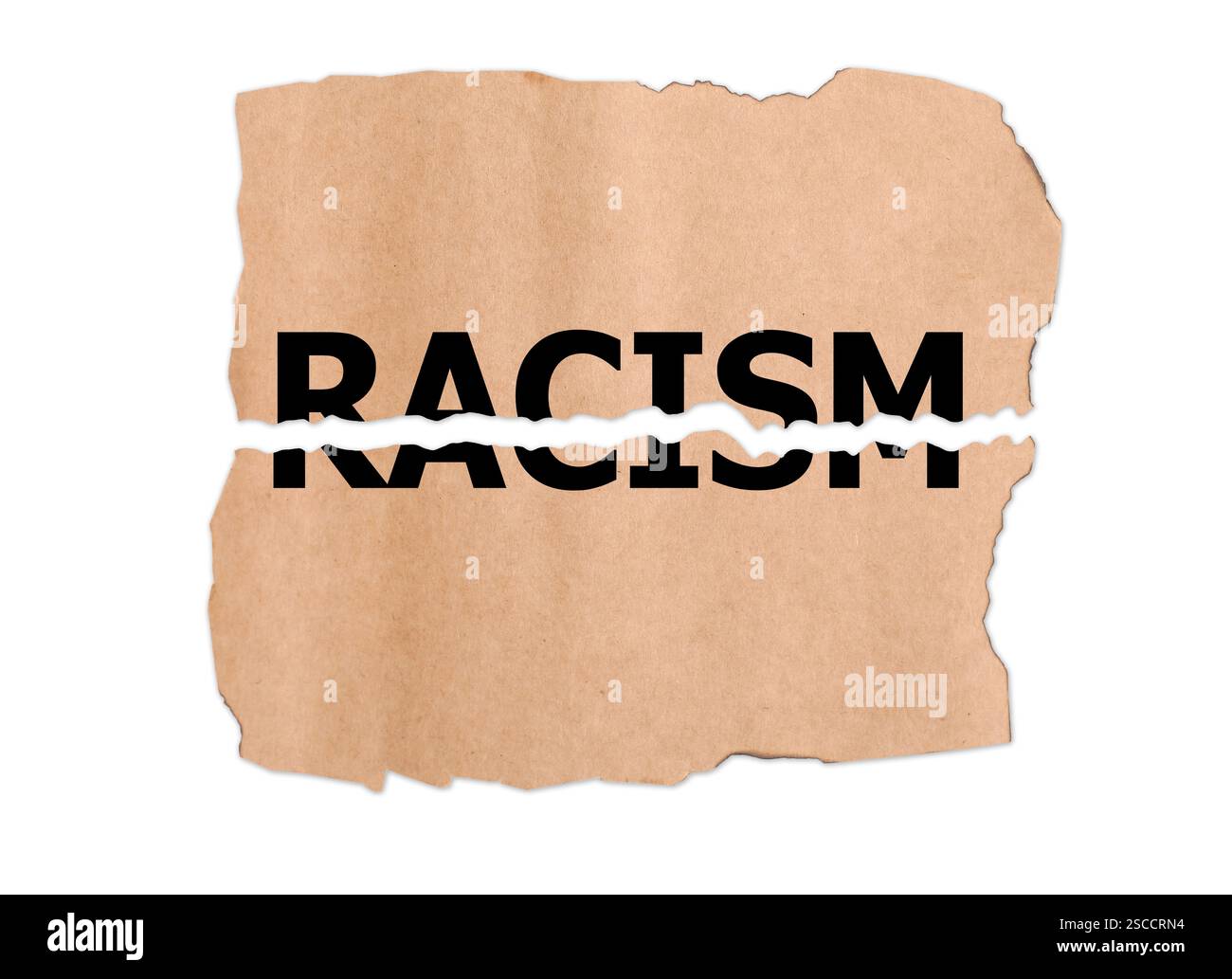 Stop racism concept. Half torn piece of paper with word on white ...