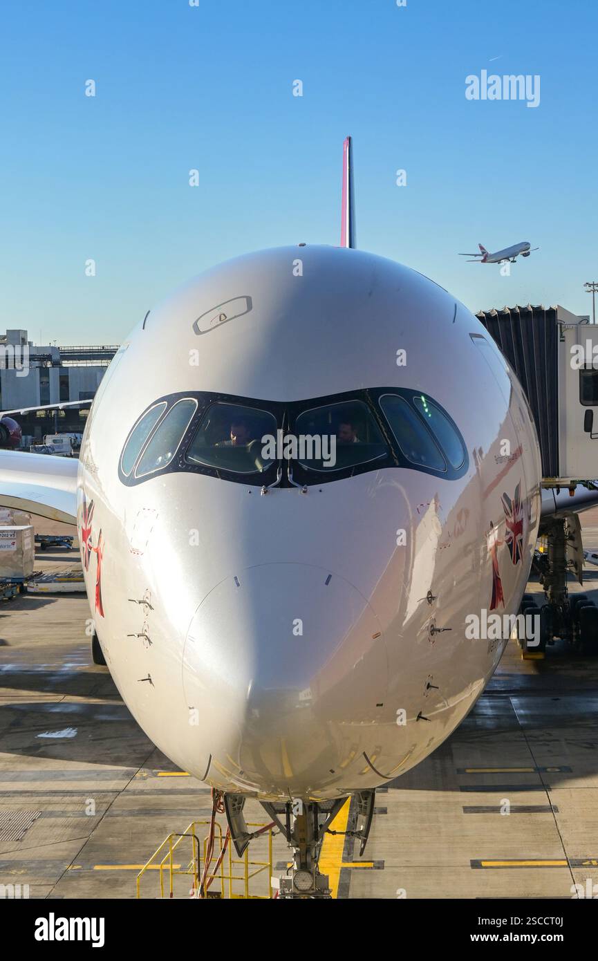 London, England, UK - 3 January 2025: Front view of an Airbus A350-1000 ...