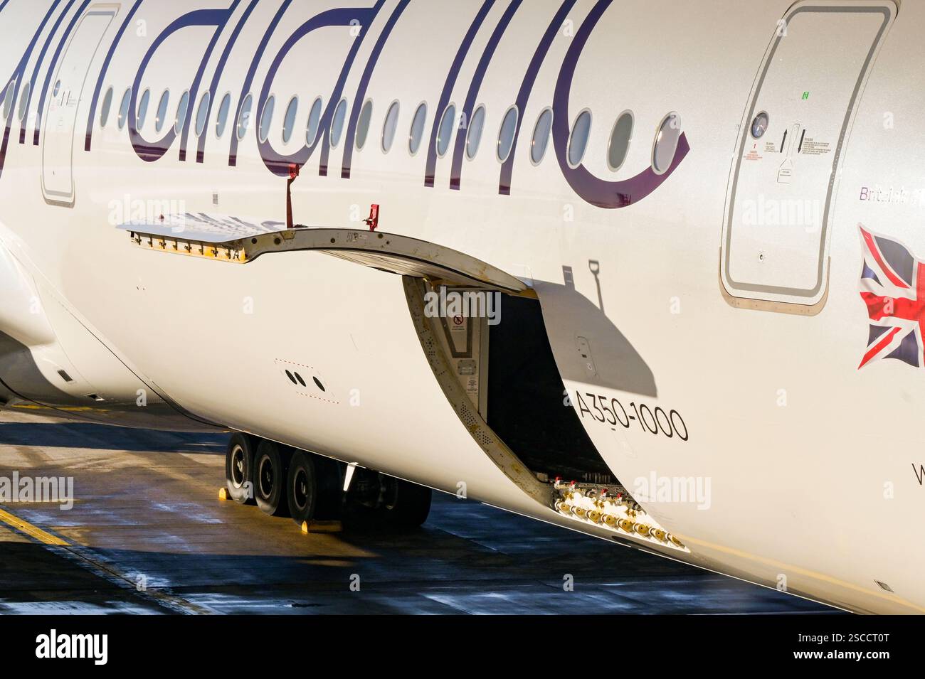 London, England, UK - 3 January 2025: Close up view of the open cargo ...