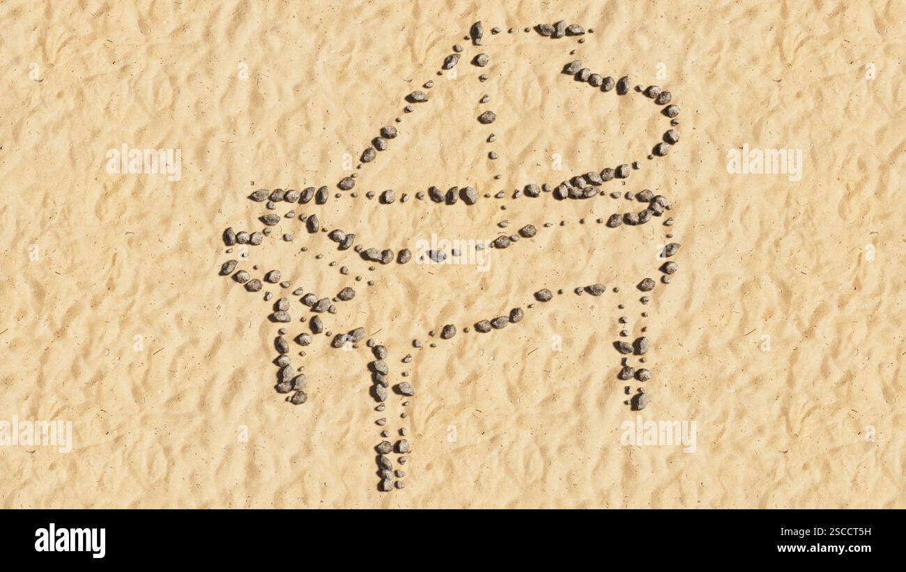 Concept conceptual stones on beach sand handmade symbol shape, golden ...