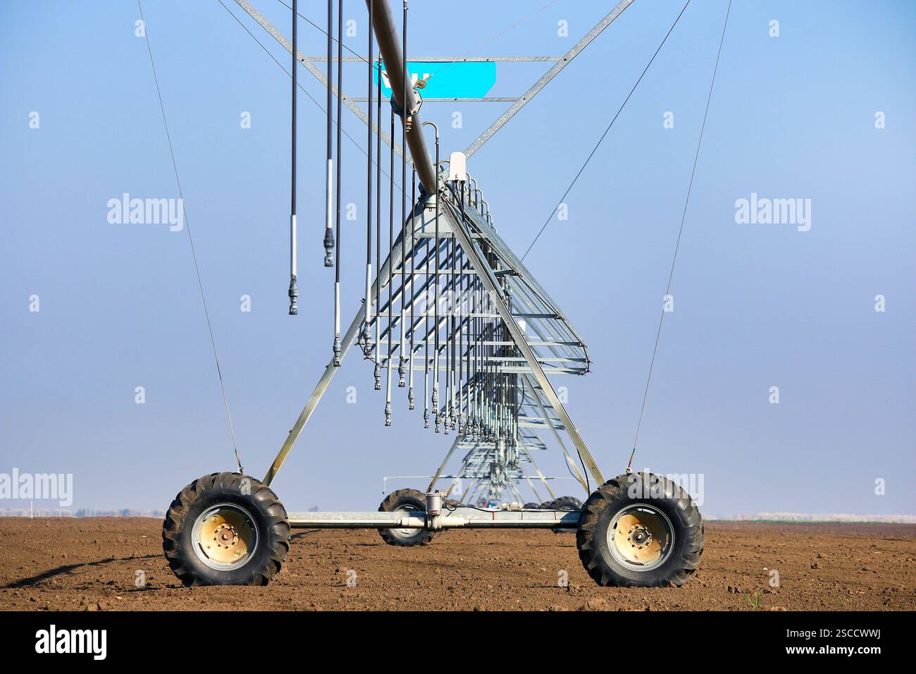 Center pivot crop irrigation system on field agricultural machinery ...