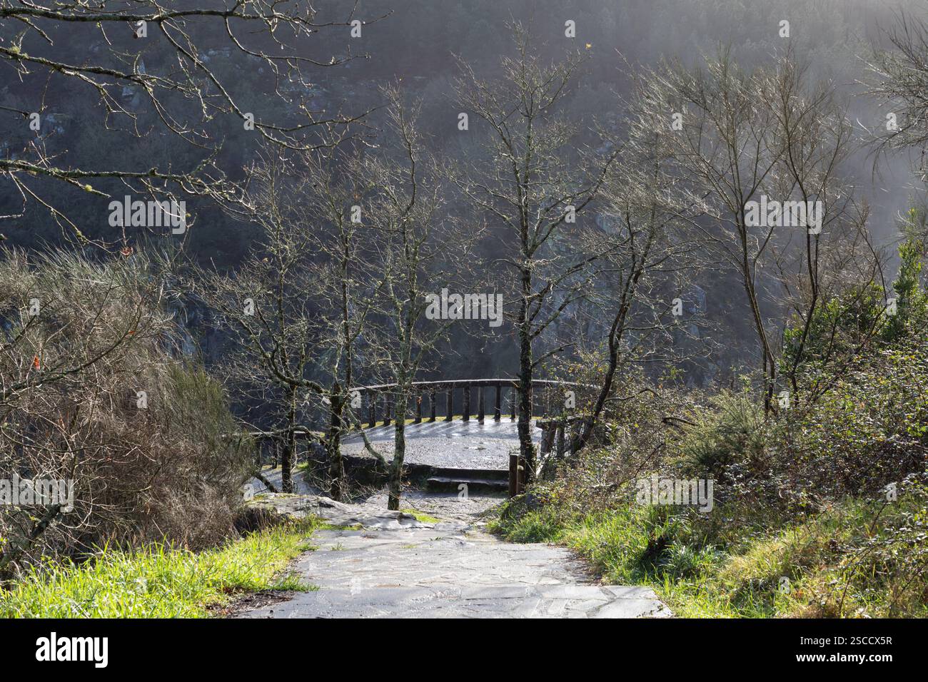 Viewpoint of the Toxa river waterfall, in the background the Toxa river ...