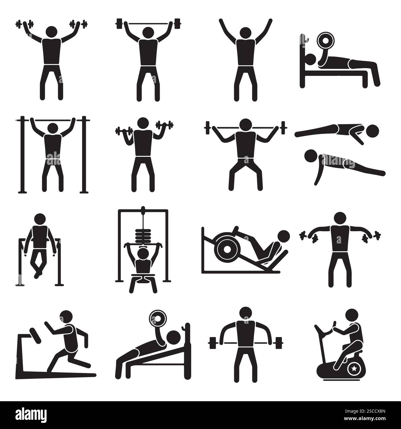 Set of Stick Figure Workout Icons – Fitness, Gym, and Exercise ...