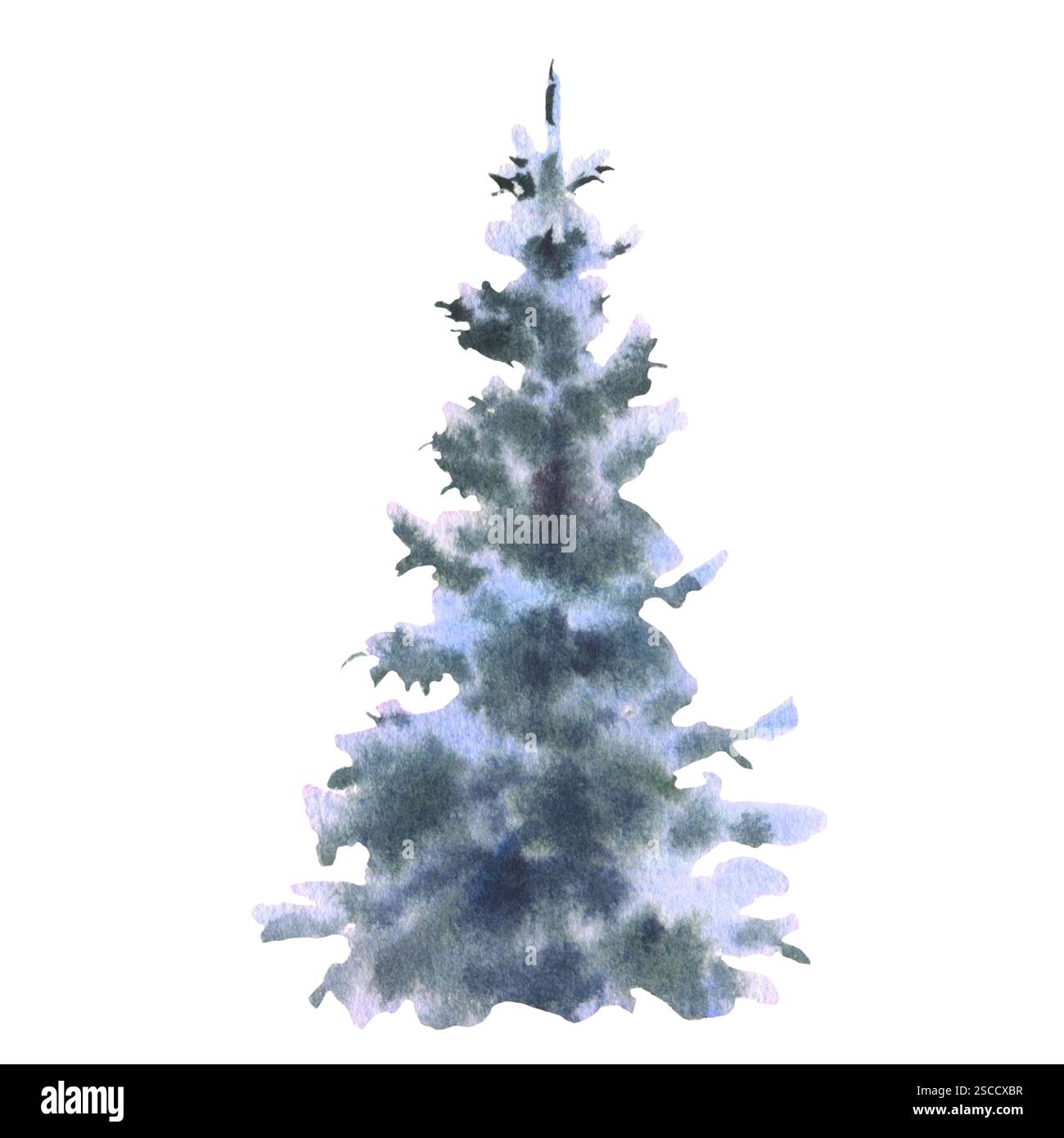 Watercolor illustration snowy fir tree. Hand painted Christmas woodland ...
