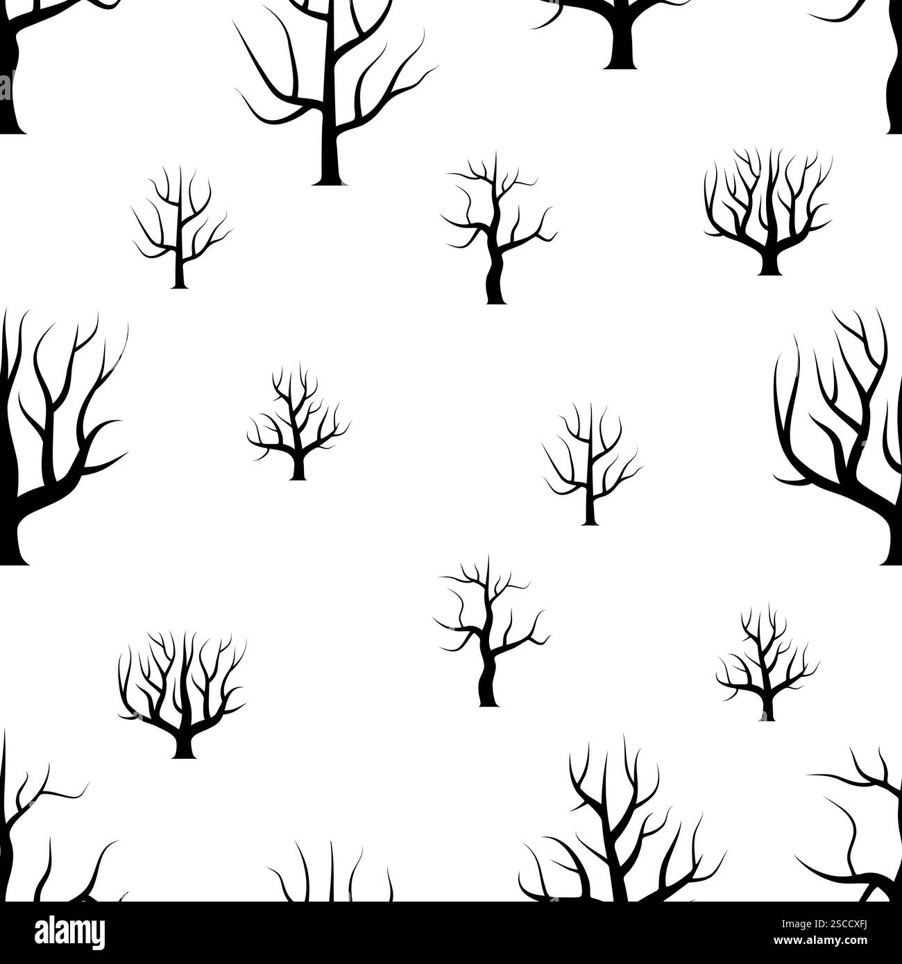 Seamless black and white curved trees without leaves backgrounds ...