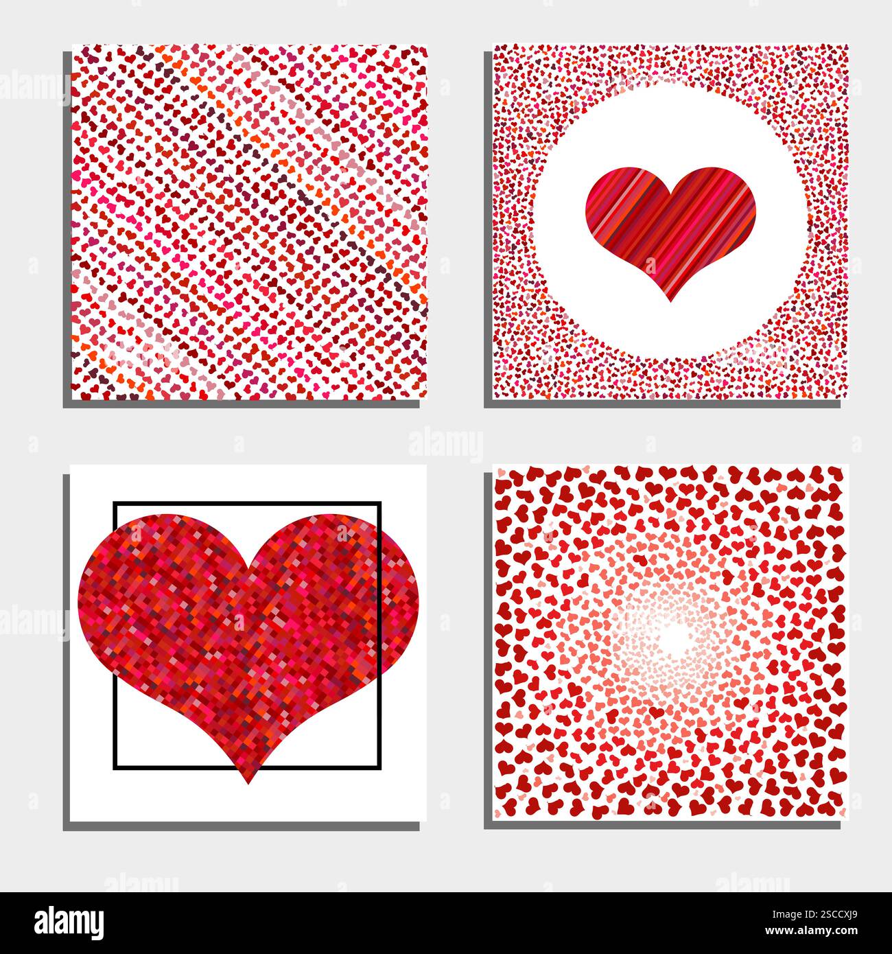 Set of four backgrounds with red hearts. Symbol of love. Elements for ...