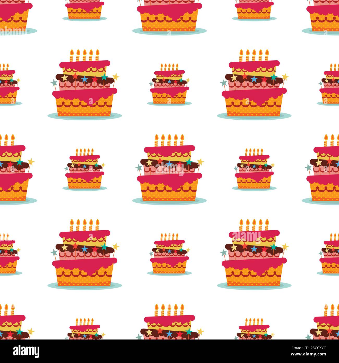 Seamless Pattern with colorful hearts, sweet cakes and pies. Vector ...