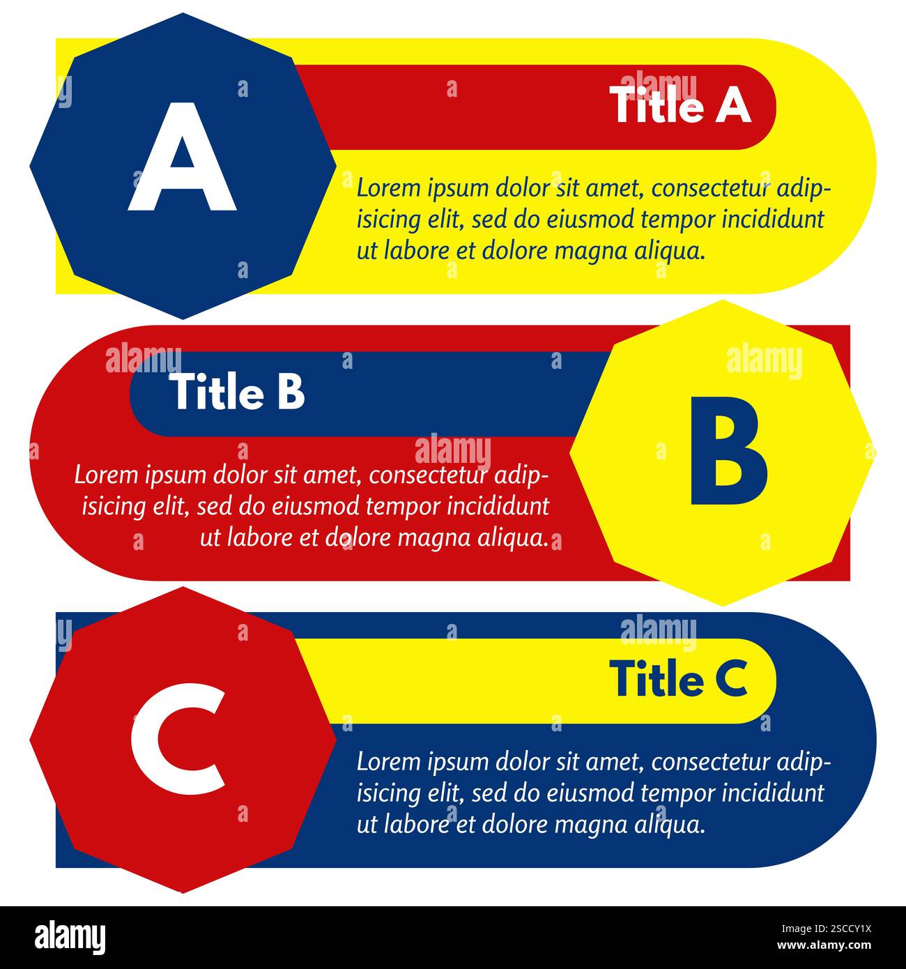 Set of three horizontal colorful options banners. Step by step ...