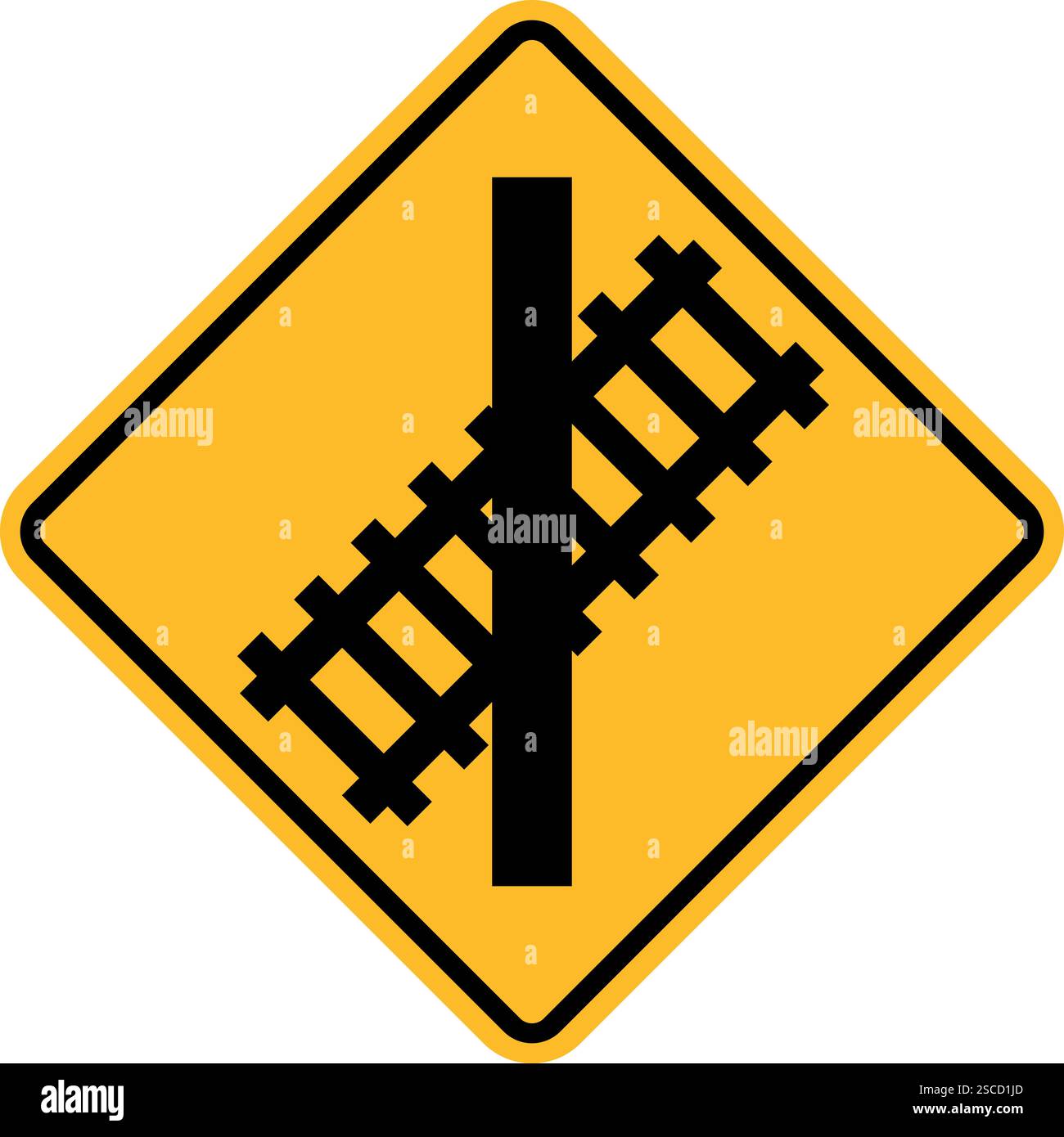 Railway ahead sign. Road intersects with rail track. Traffic signs and ...