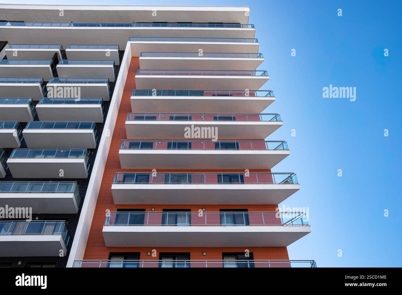 Exterior of modern residential apartment with balconies. Detail of New ...