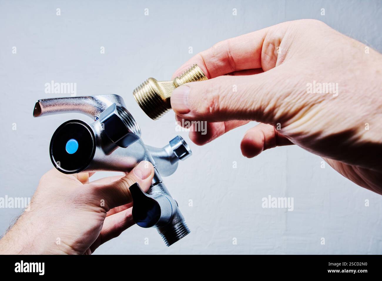 Dog leg reducer and bathtub faucet assembly showing joint connection ...