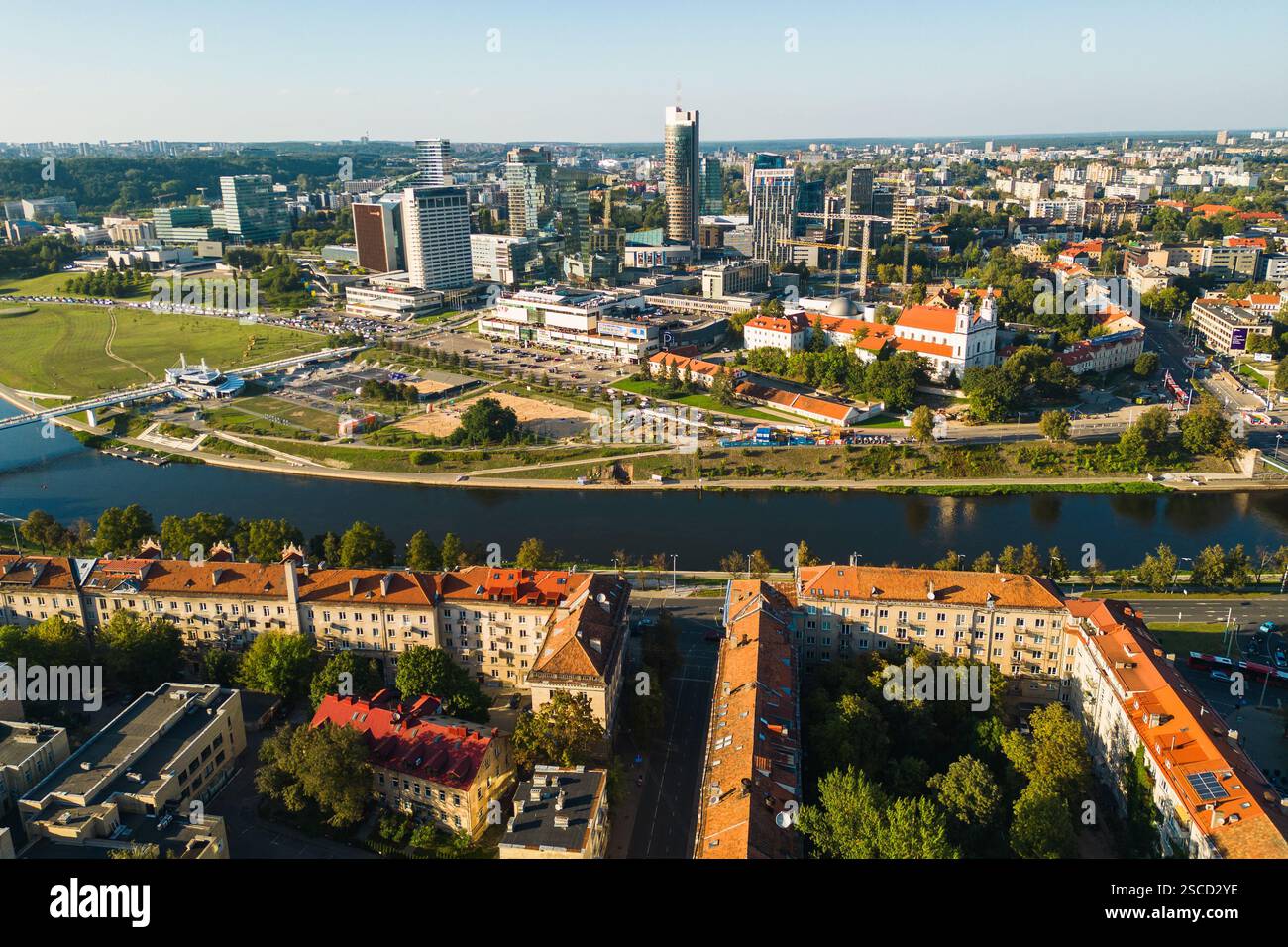 Aerial View of Vilnius City With Neris River and Modern Buildings in ...
