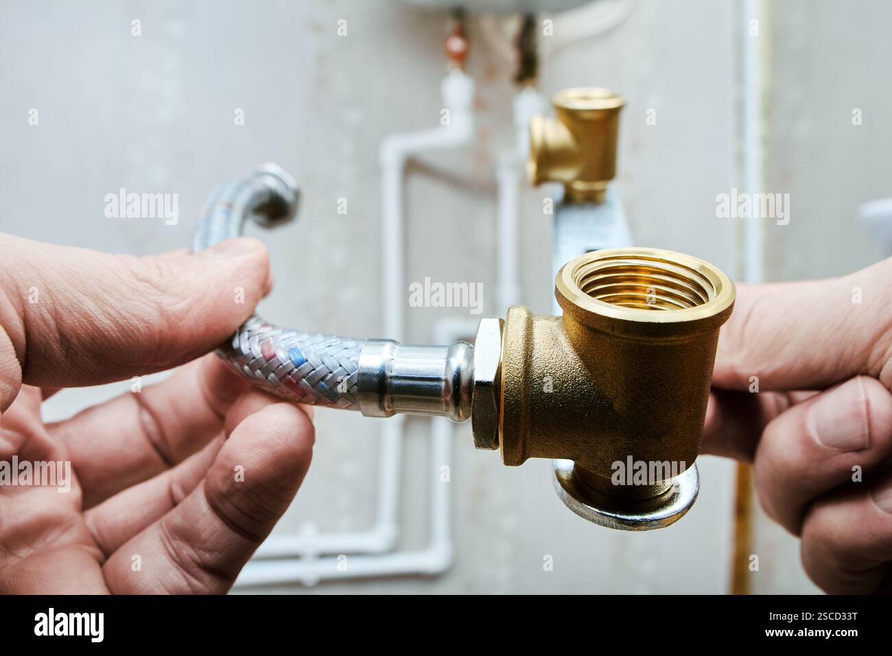 Plumbing components for water pipe installation Stock Photo - Alamy