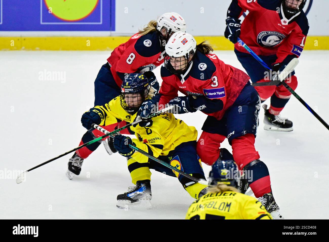 Sweden's Hilda Svensson #8 and Norway's Silje Kongstorp Johansen #3 ...