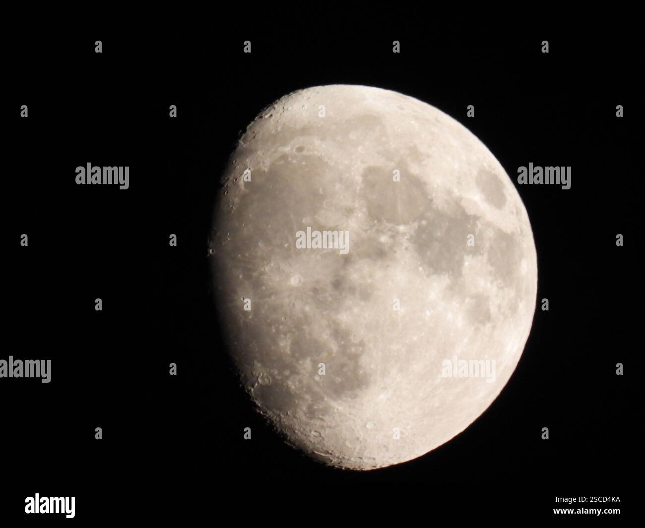 The moon in crescent gibbous phase. The surface shows clear details of ...