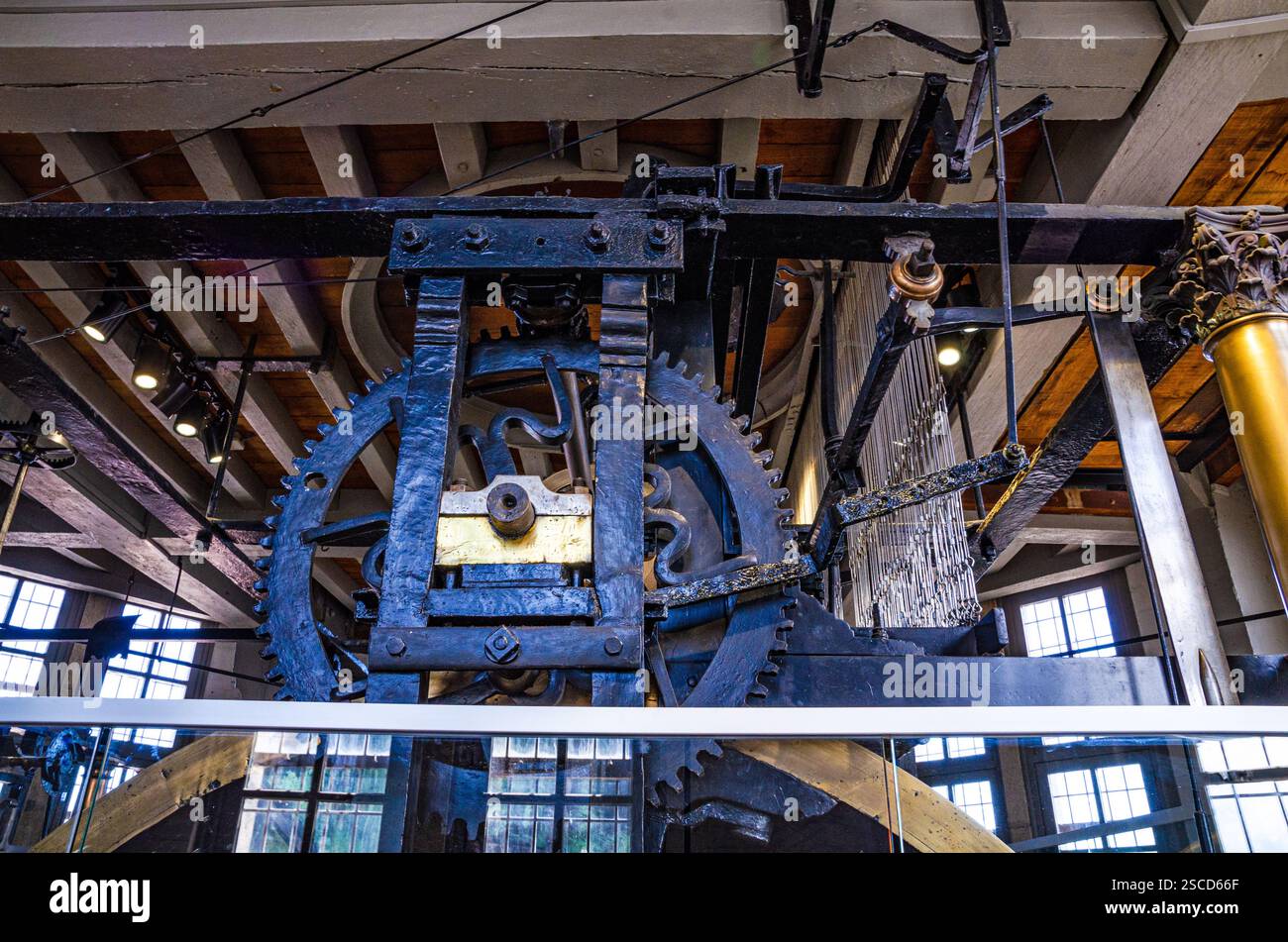 Old antique clock gear mechanism of a big tower clock, tower clockwork ...