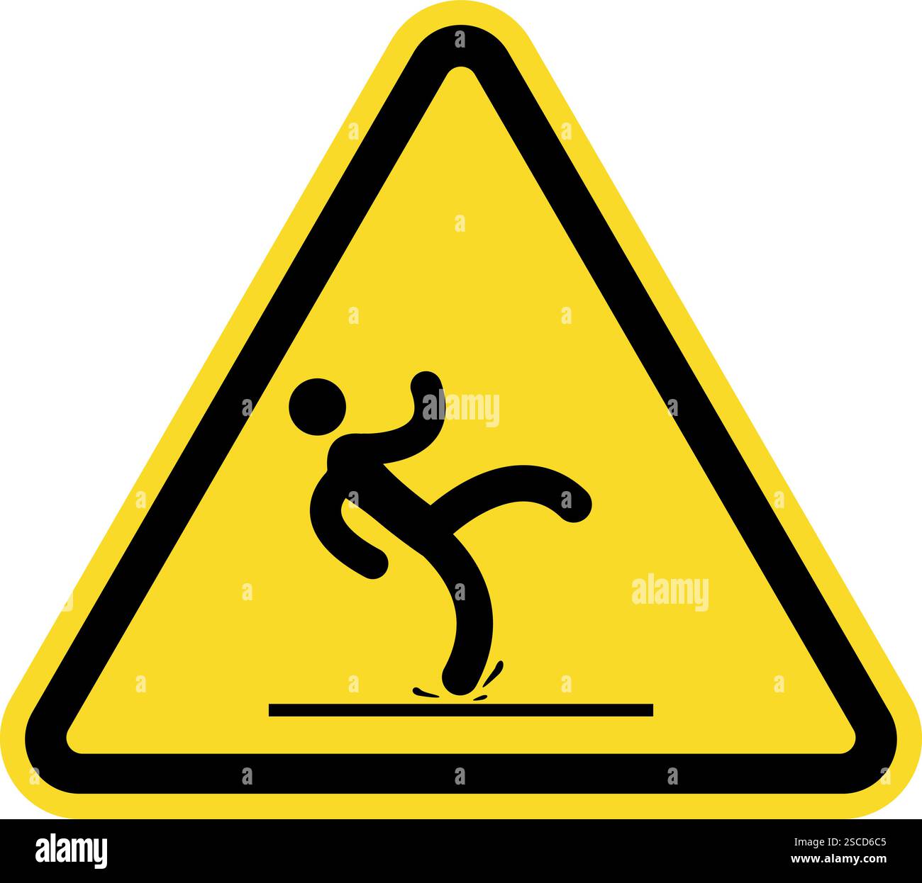 Wet floor slippery notice sign. Black on yellow background. Safety ...