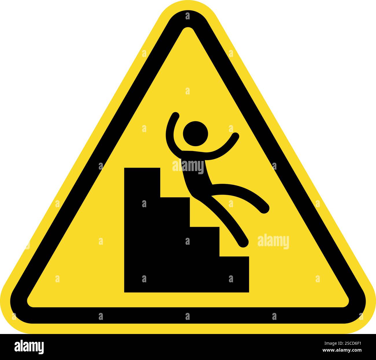 Warning slippery stairs notice sign. Black on yellow background. Safety ...