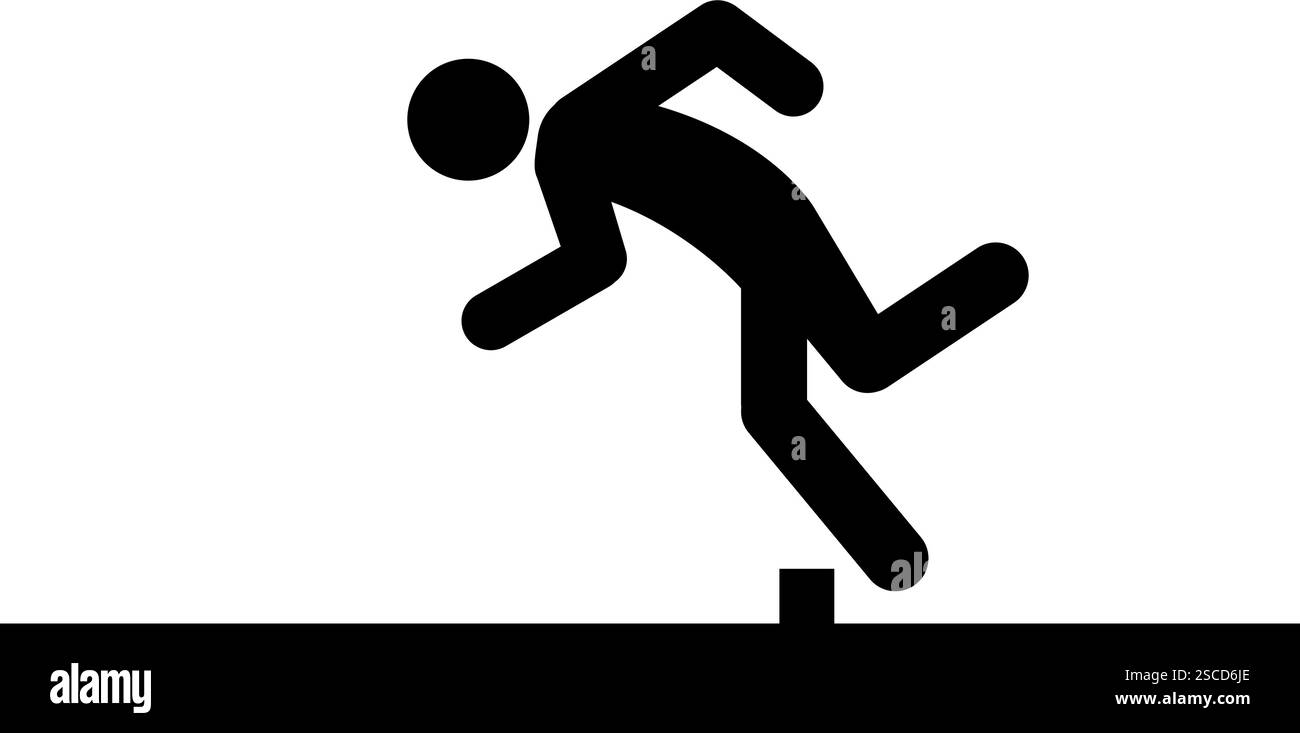 Obstacle warning sign. A man falling down slipping. Safety signs and ...