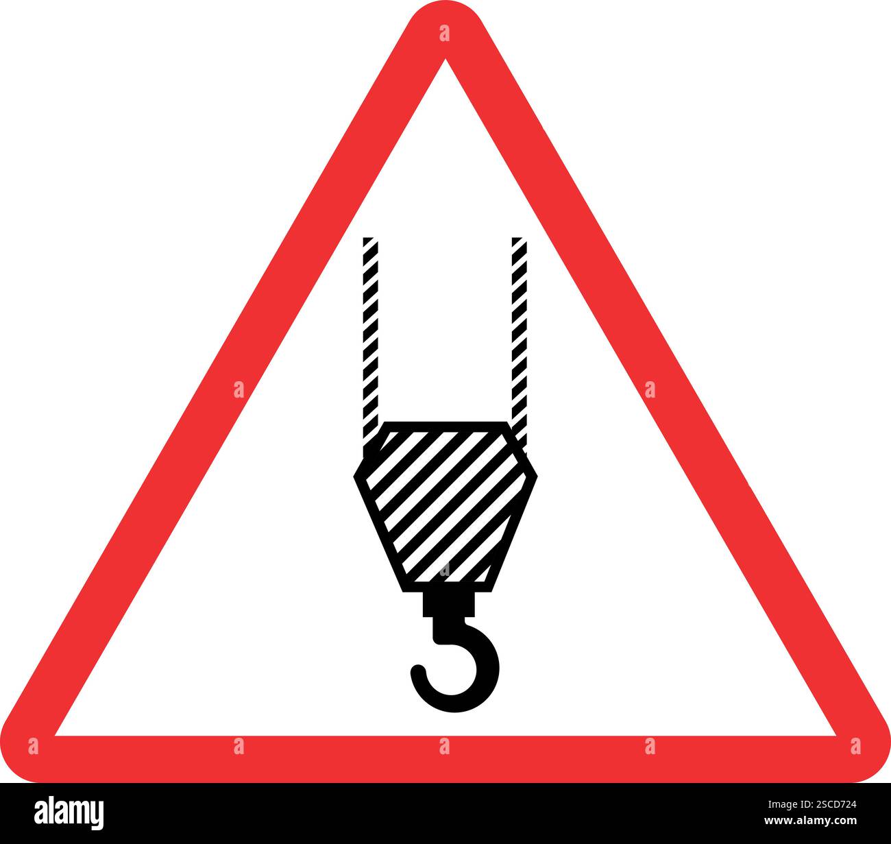 Caution crane wire rope sign. Red triangle background. Industrial signs ...