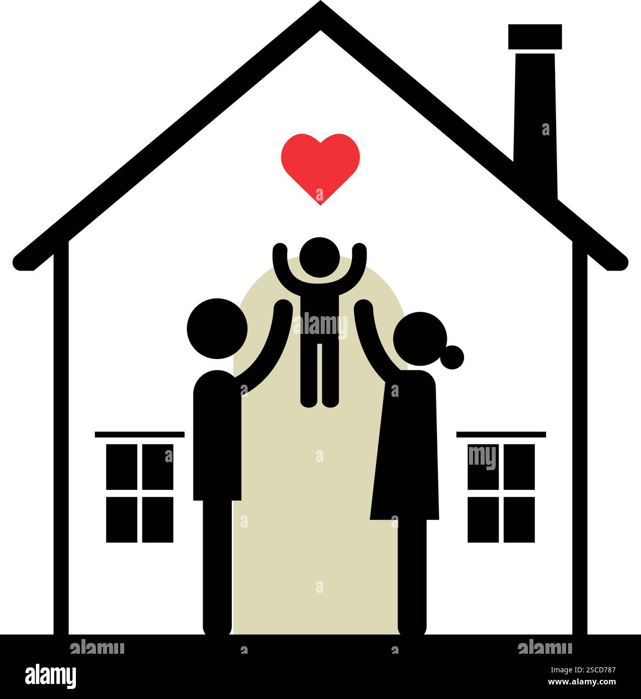 Happy home vector. Mom and dad with child. Real Estate signs and ...