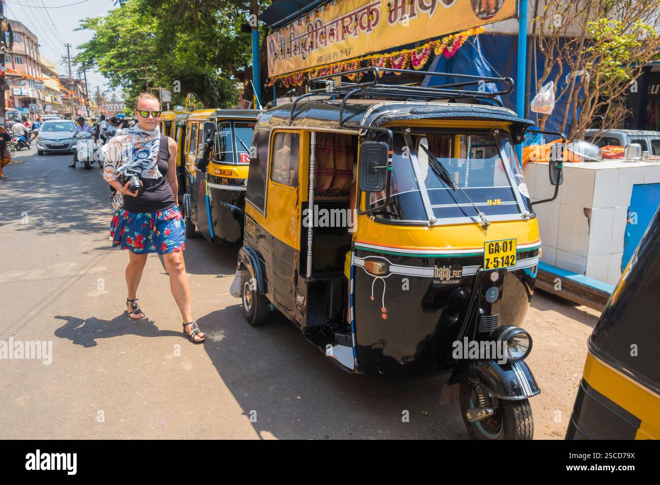 India, Goa, March 16, 2017. Tuk-tuk is a small yellow taxi on the roads ...