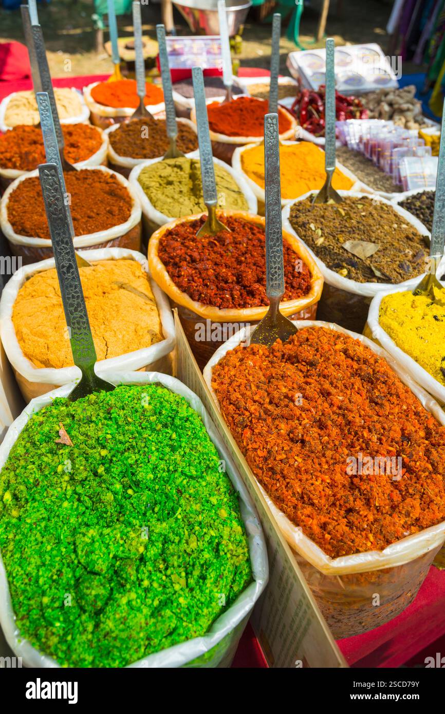 Sale of spices in the markets of Goa and other states of India Stock ...