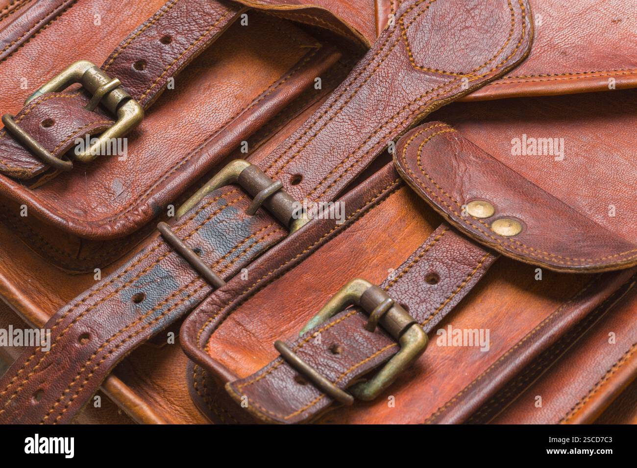 The old bag in leather buffalo with locks closeup Stock Photo - Alamy