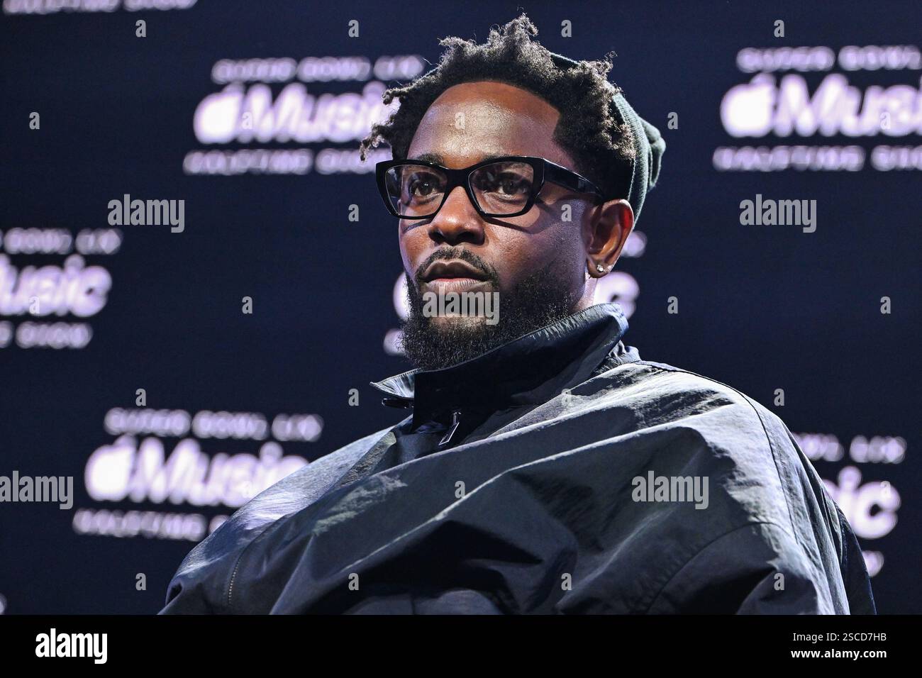 Kendrick Lamar poses for photos during the Super Bowl LIX Pregame ...