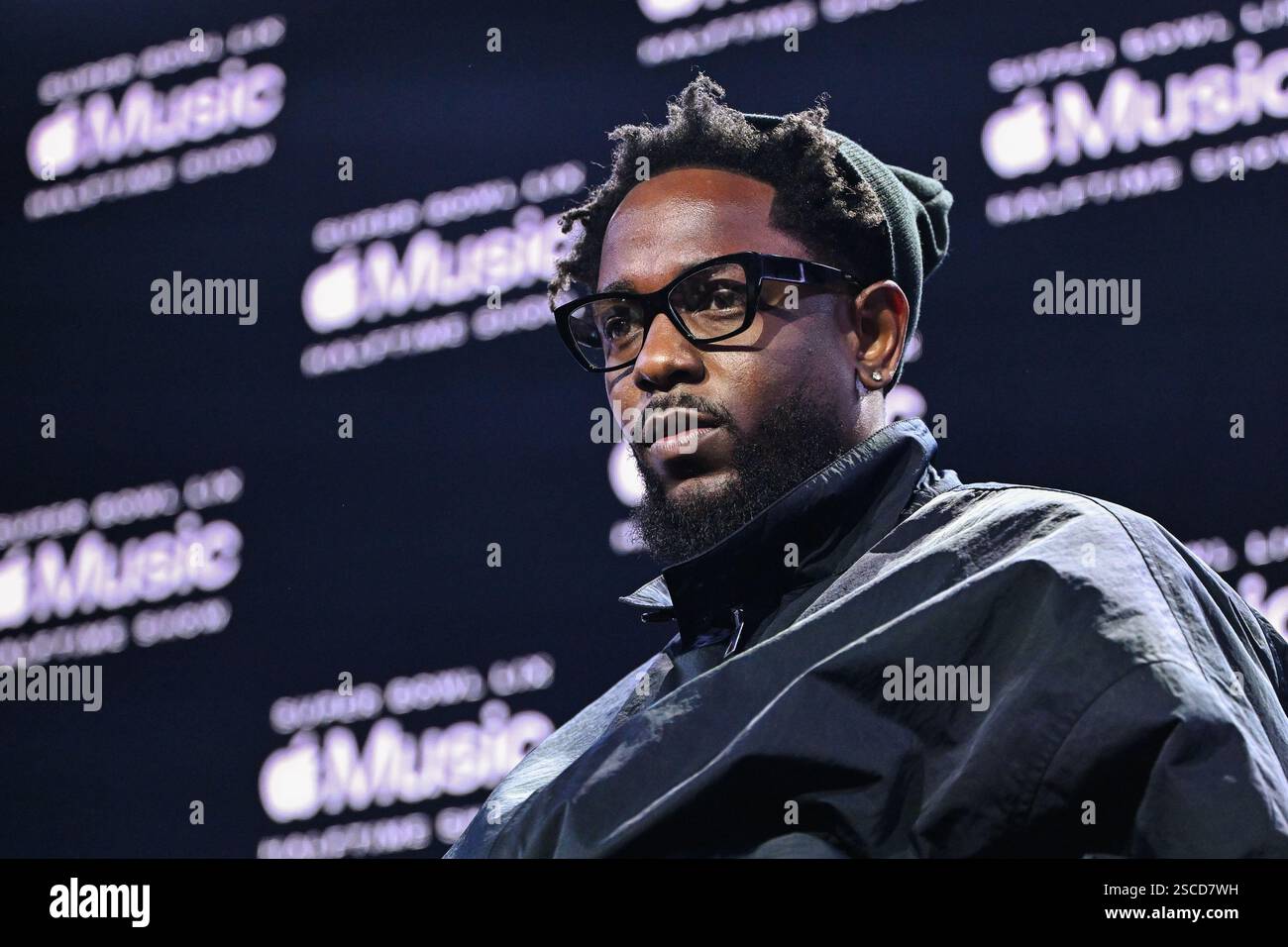 Kendrick Lamar poses for photos during the Super Bowl LIX Pregame ...