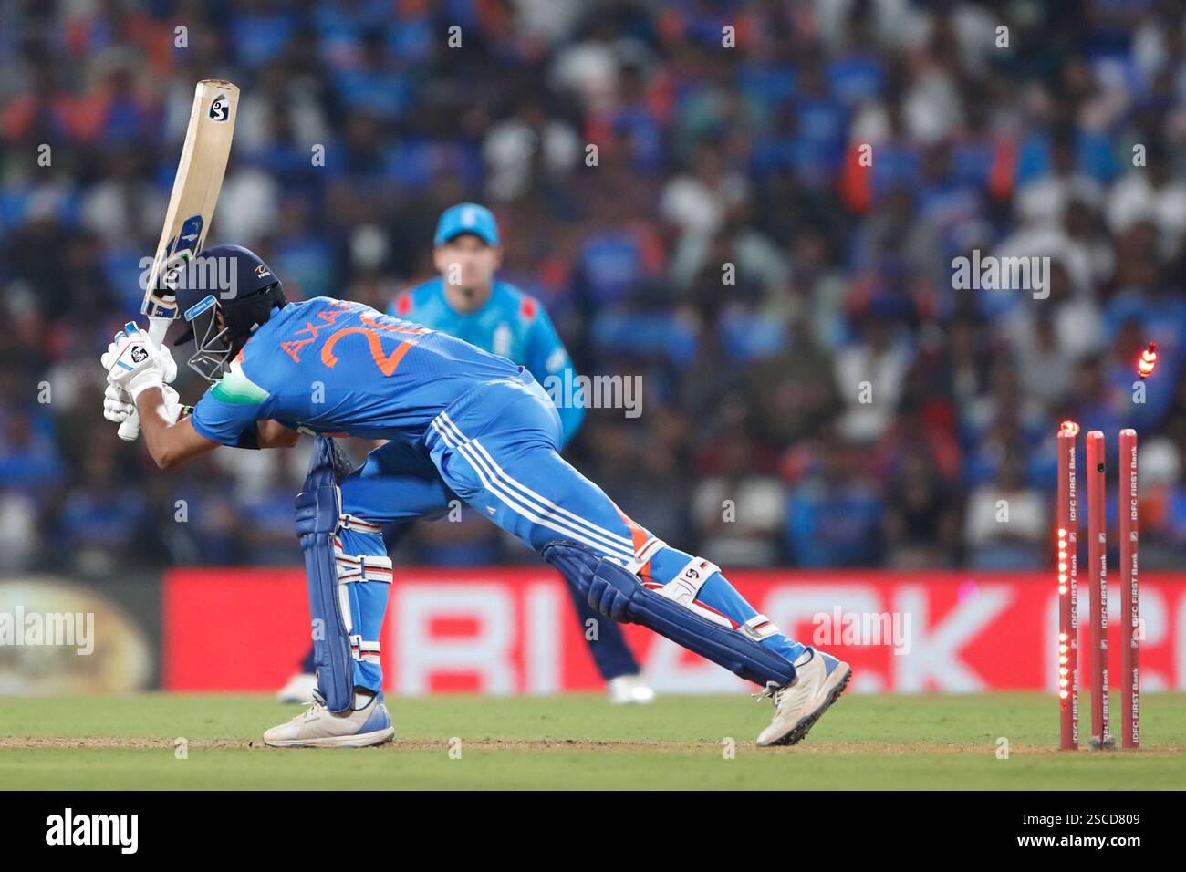 NAGPUR, INDIA - FEBRUARY 6: Axar Patel of India bowled by Adil Rashid ...