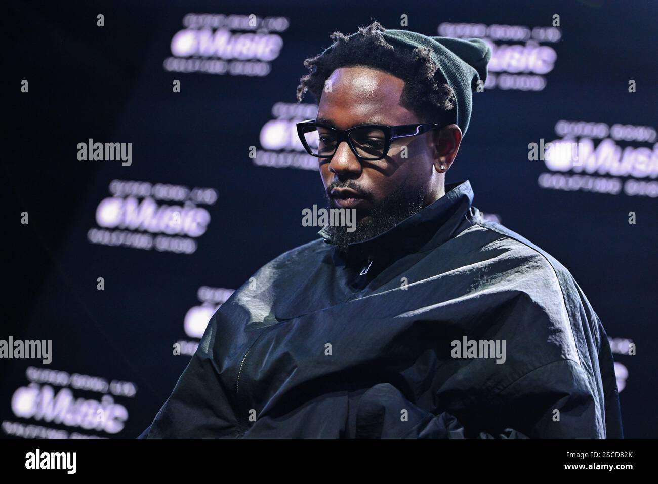 Kendrick Lamar poses for photos during the Super Bowl LIX Pregame ...
