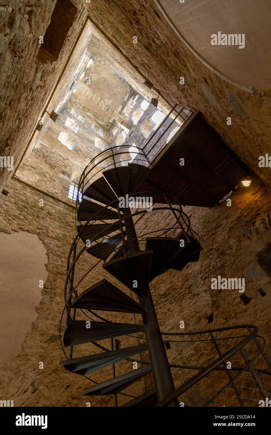 Interior view of a tower of the monastery of Sant Pere de Rodes. Spain ...