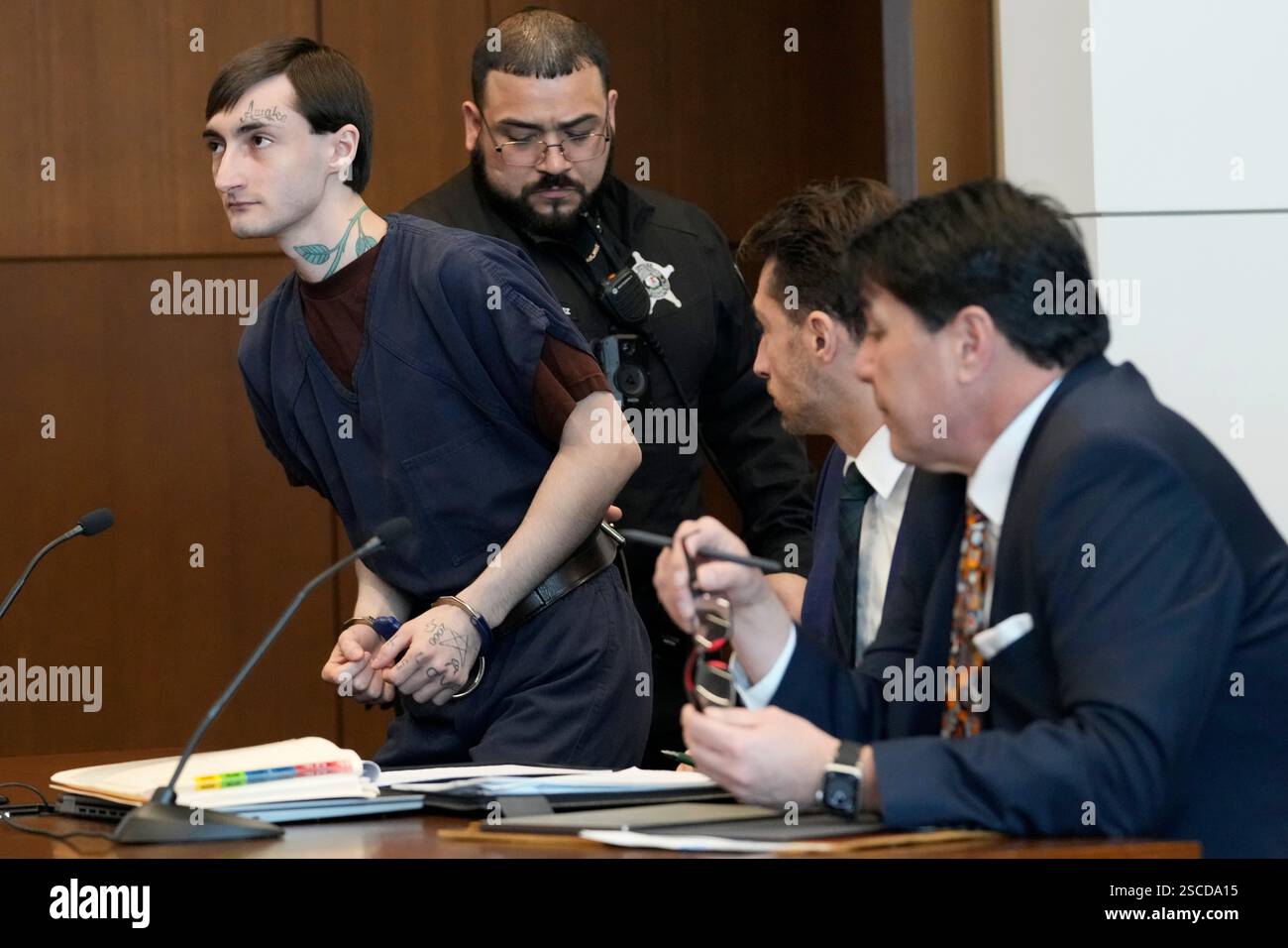 Robert E. Crimo III, arrives before Judge Victoria A. Rossetti during a ...