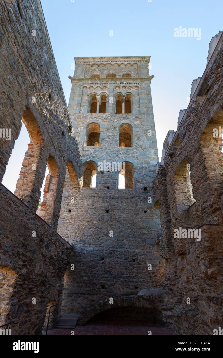 Tower of the monastery of Sant Pere de Rodes. Spain, Catalonia, Port de ...