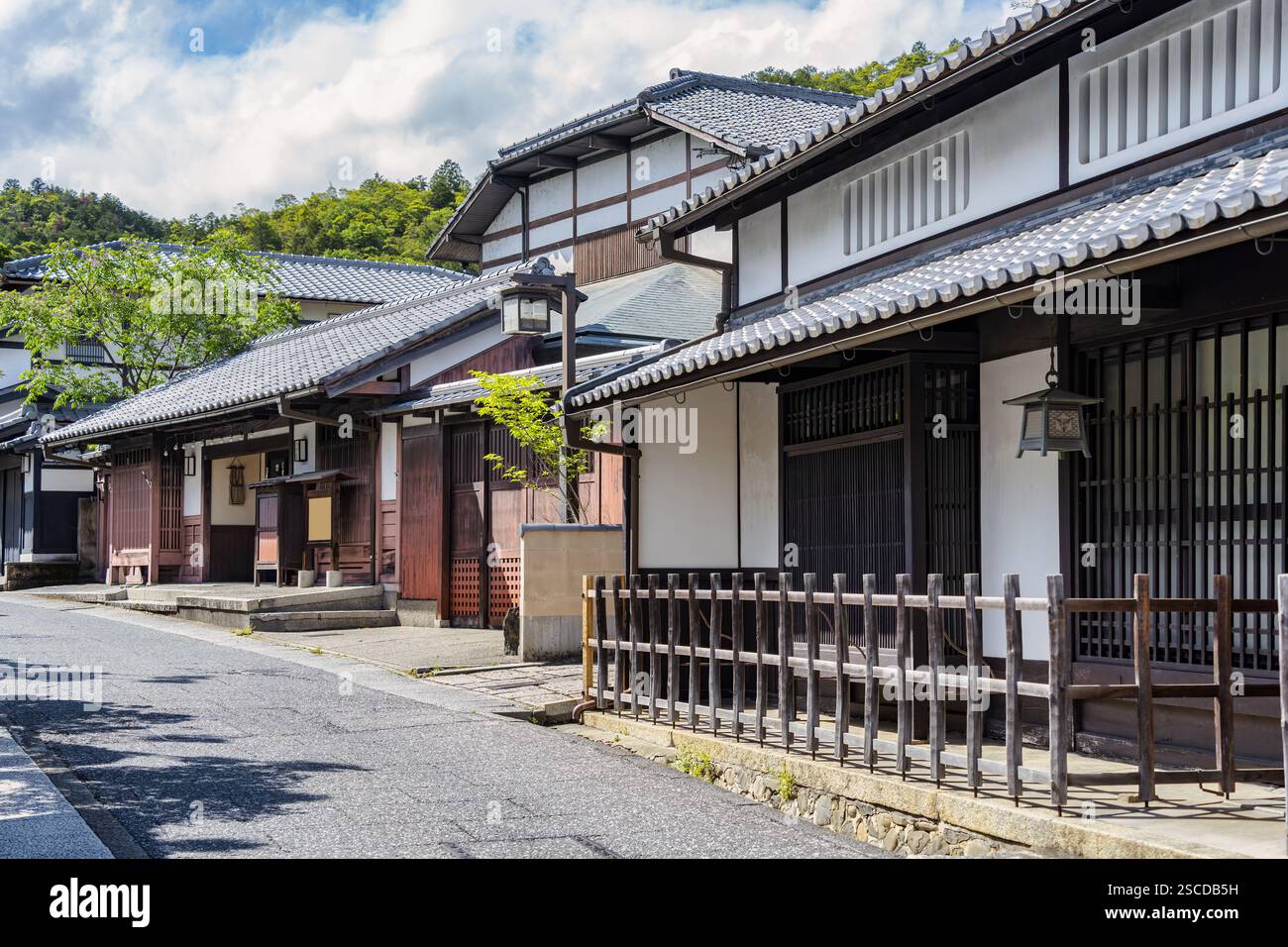 Empty street with traditional houses in Arashiyama, Japan Stock Photo ...