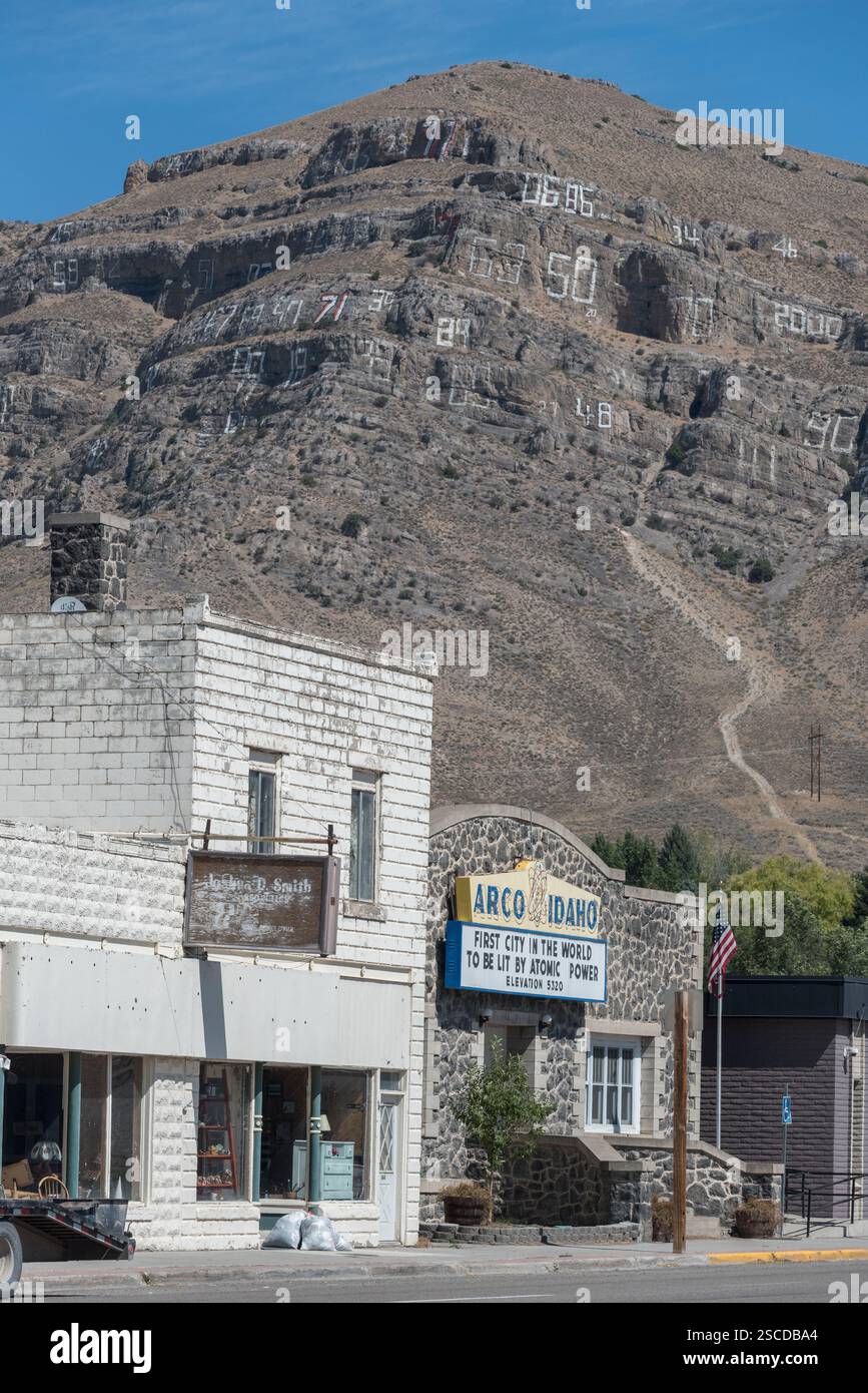 Downtown and the "Number Hill" in Arco, Idaho Stock Photo - Alamy